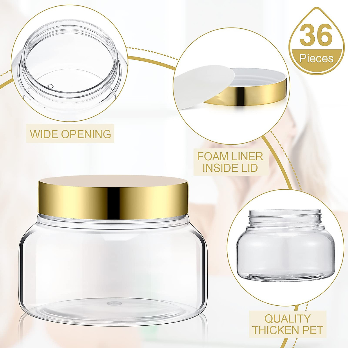 Mumufy Clear Plastic Jars with Lids Round Plastic Containers Empty Travel Containers for Creams Refillable Cosmetic Jars for Lotions Body Scrub Body Butter(36 Pcs,8 oz)