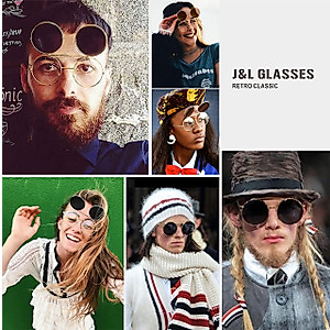 J&L Glasses Retro Flip-Up Round Goggles Steampunk Sunglasses (Golden,Black, Clear)