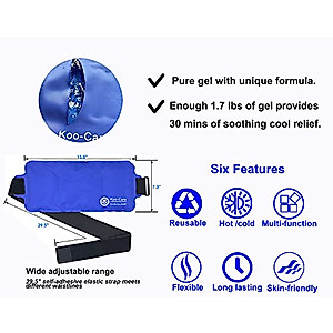 Koo-Care Waist & Lower Back Gel Ice Pack & Wrap for Injuries Reusable Large Flexible Hot Cold Therapy Compress with Strap for Shoulder, Belly, Rib, Thigh, Entire Knee, Shin Pain Relief - 15.5" x 7.3"