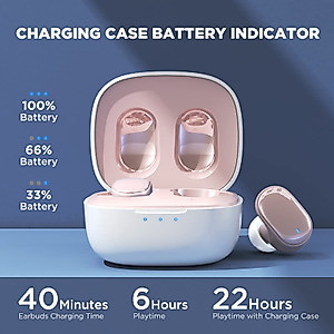 HTC True Wireless Earbuds 7 Bluetooth 5.3, Stereo Earphones 10mm Driver with Deep Bass, 40ms Ultra Low Latency for Gaming, Running - 22H Playtime/Touch Control/Game Modes/Built-in Mic - Pink