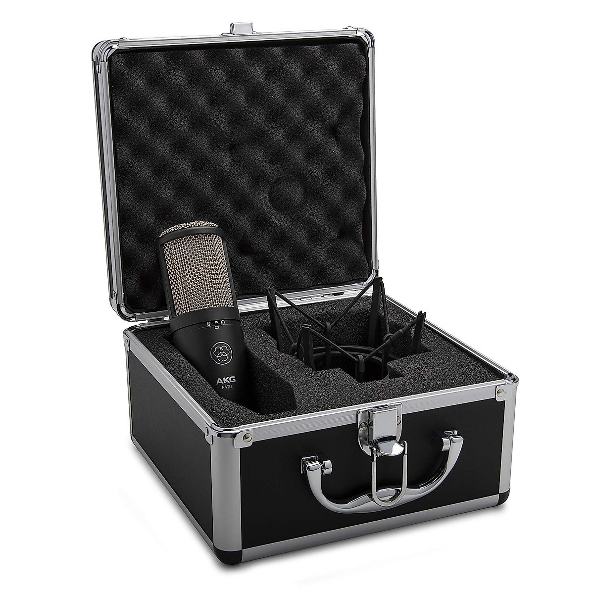 AKG P420 Condenser Microphone Bundle with Studio Stand, Pop Filter and XLR Cable (4 Items)