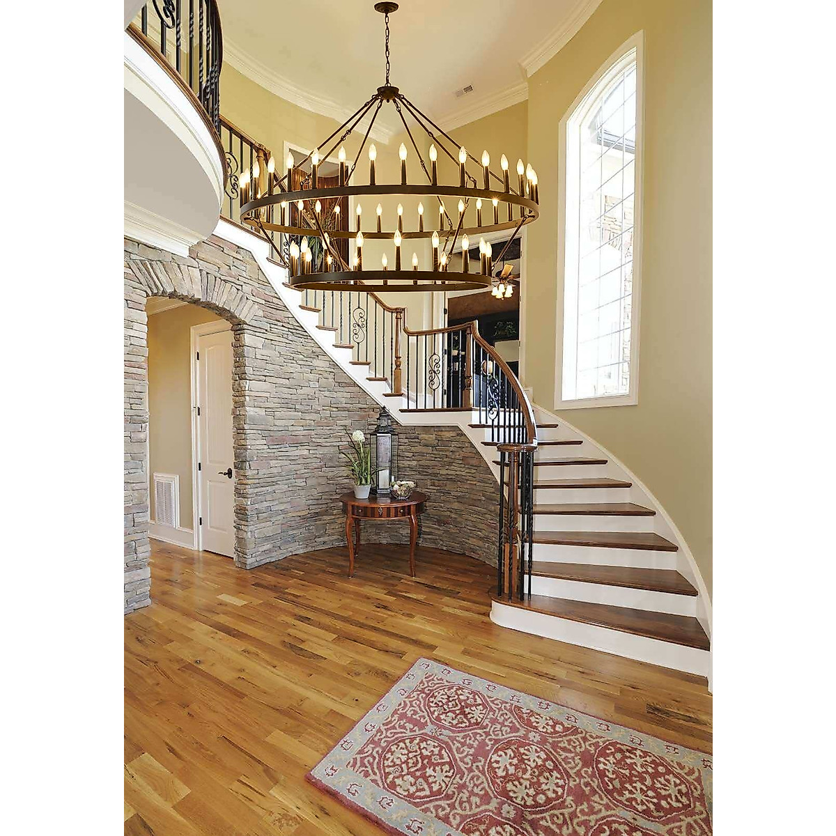 celimi Large Wagon Wheel Chandelier Black Round Modern Farmhouse 2 Tier 54-Lighting Fixtures for High Ceilings, Dining Room,Living Room