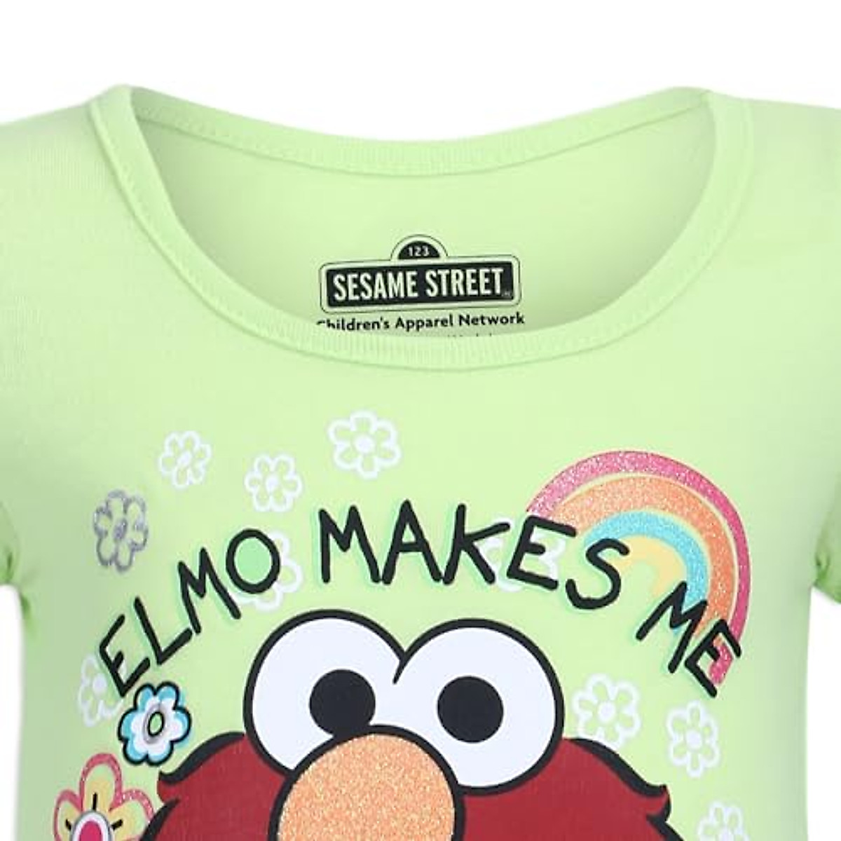 Sesame Street Girls' Modern/Fitted, Green Elmo Smile, 3T