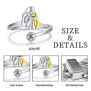 JUSTKIDSTOY Dog Ring 925 Sterling Silver Cute Animal Adjustable April Birthstone Ring Dog Jewelry Gifts for Women Pet Lover