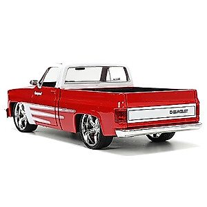 1985 Chevy C-10 Pickup Truck Red with White Top and Graphics with Extra Wheels Just Trucks Series 1/24 Diecast Model Car by Jada 34179