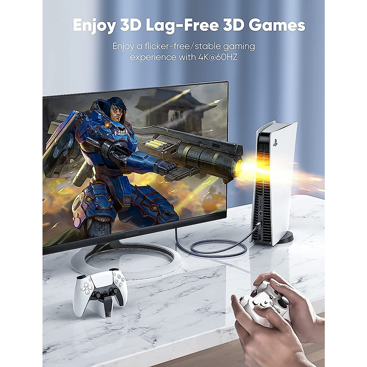 Capshi 8K 60HZ HDMI Cable, HD 48Gbps High Speed HDMI Braided Cord-4K@120Hz 8K@60Hz, DTS:X, HDCP 2.2 & 2.3, HDR 10 Compatible with TV, PS4 PS5,Monitor,PC and More (30 Feet)