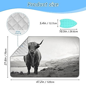 GOODOLD Highland Cattle Ironing Mat Portable Travel Ironing Pad for Washer,Dryer,Table Top, Iron Board Alternative Cover, Large Heat Resistant Ironing Blanket