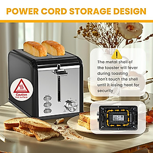 Simple Deluxe 2-Slice Toaster, Stainless Steel Toaster, 6 Browning Setting and 3 Function, Extra Wide Slot & Removable Crumb Tray, for Bread & Waffle, Black