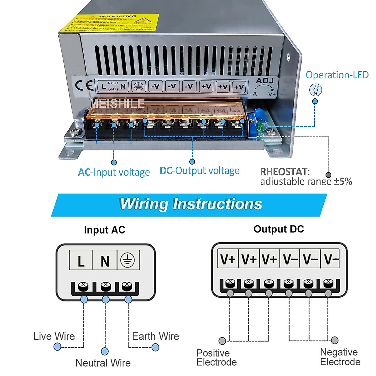 12V 100A 1200W DC Switching Power Supply Adapter PSU AC-DC 12Volt Industrial Transformer Converter 0-80/50amps LED Drive Lamp Meter Semiconductor Motor Pump Winch Stereos Amplifier Fan SMPS 110V/220V