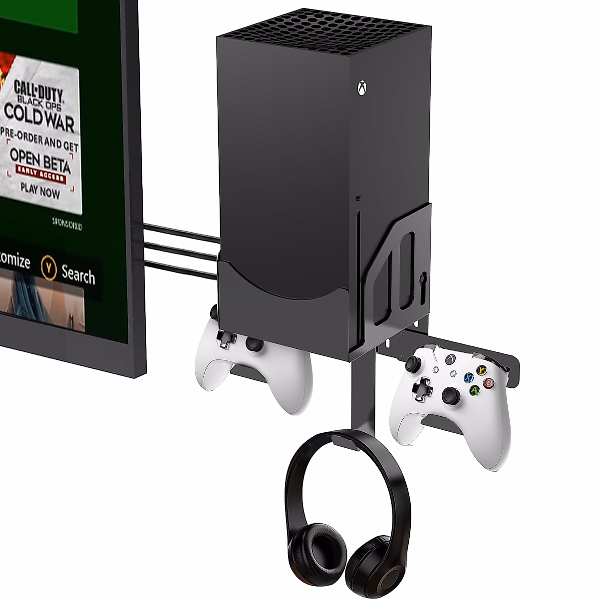 Wall Mount for Xbox Series X (with accessories installed near the TV), wall mount metal bracket kit for Xbox system,Controller Holder & Headphone Hanger,Black.