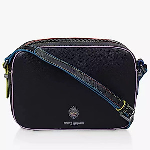 Kurt Geiger Women’s Richmond Leather Rainbow Stitch Camera Bag Crossbody, Black