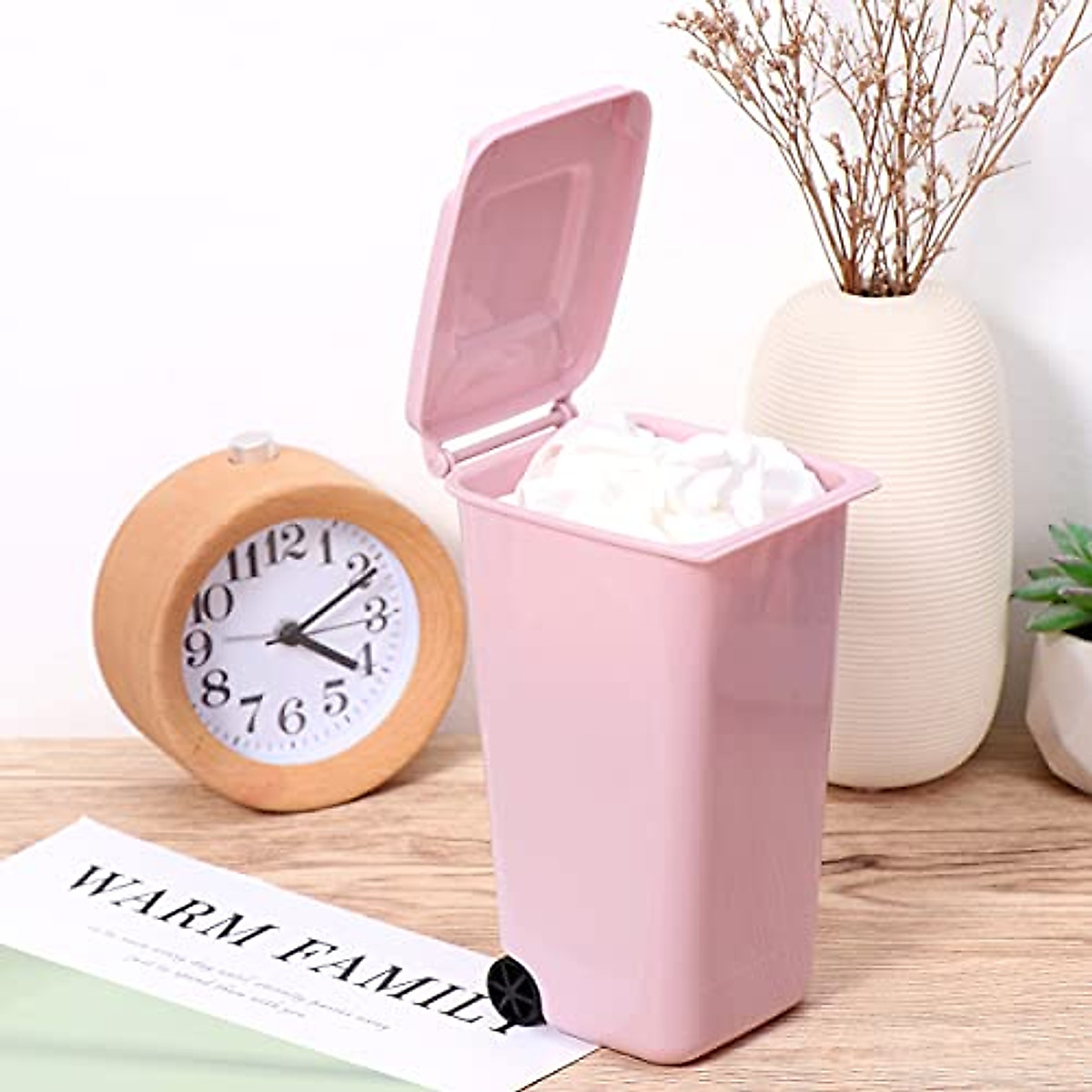 TOYANDONA 4PCS Mini Plastic Trash Can, Storage Bin Desktop Organizer, Wastebasket Trash Can with Lid, Tiny Desktop Waste Garbage Bin for Home Office Kitchen