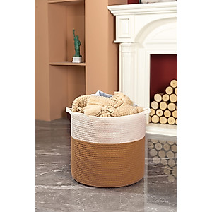 Meiliart Cotton Rope Storage Basket, Weaving Basket Thick Soft Clothing Toy Blanket Pillow Placement Storage 14.96 x 13.78 inches, Woven Storage Baskets for Blanket, Nursery, Living Room,Baby