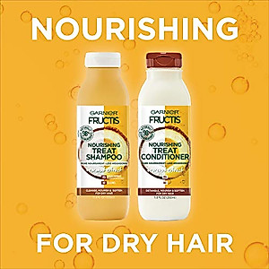 Garnier Fructis Nourishing Treat Shampoo, 98 Percent Naturally Derived Ingredients, Coconut, Nourish and Soften for Dry Hair, 11.8 Fl Oz