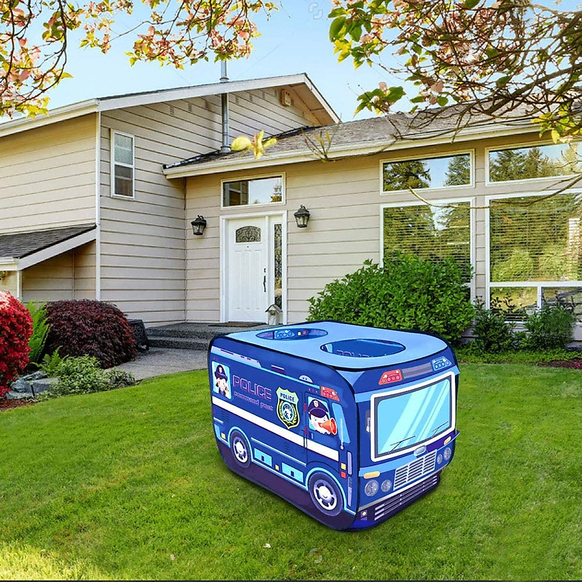 FUN LITTLE TOYS 44"×28" Kids Pop Up Tent with Policeman Costume and Carrying Case, Indoor and Outdoor Police Car Tent for Kids Play Tent Gift for Boys and Girls