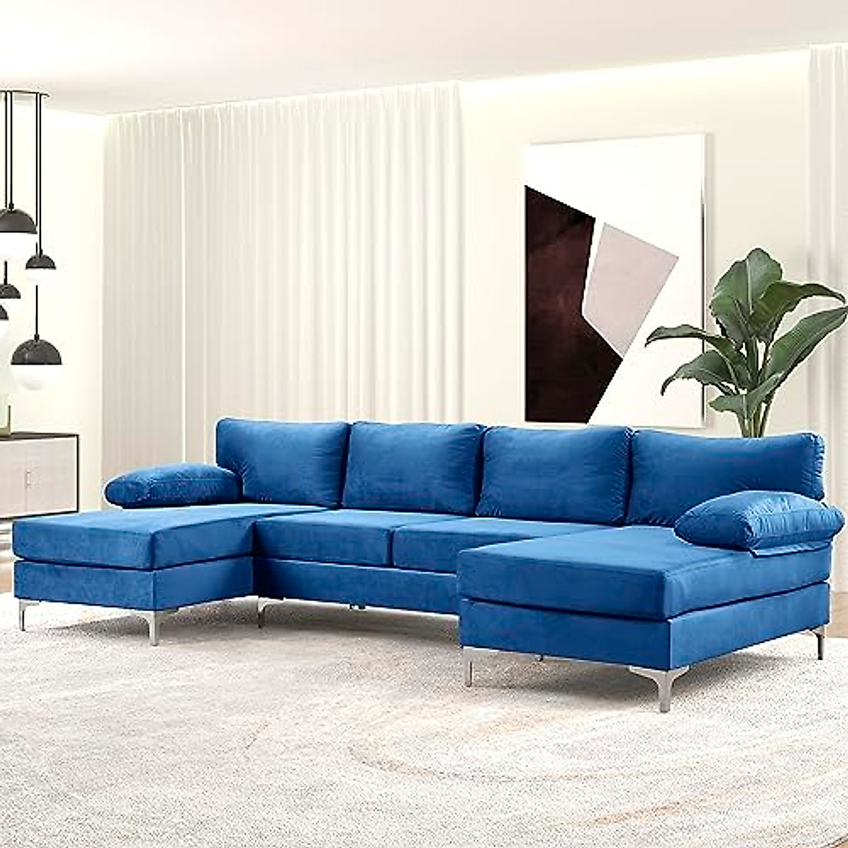 Casa AndreaMilano Modern Large Velvet Fabric U-Shape Sectional Sofa, Double Extra Wide Chaise Lounge Couch