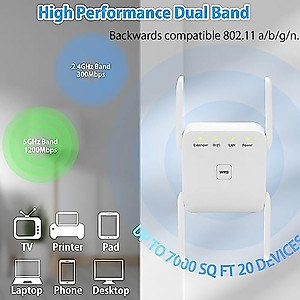 WiFi Extender, 5G 1200Mbps Dual Band WiFi Extenders Signal Booster for Home, Device Servers WiFi Booster Covers Up to 7000 Sq.ft and 20 Devices, 1200Mbps Wireless Signal Repeater with Ethernet (White)