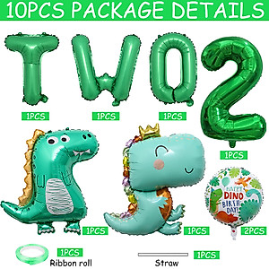 Dinosaur 2nd Birthday Decorations,Dinosaur Birthday Party Supplies 2 year old Dinosaur Balloons,TWO Letter Balloon, Number 2 Balloon for 2nd Birthday Decorations