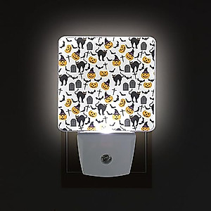 JSTEL Halloween Pumpkin Black Cat Night Lights Plug in Wall 2 Pack,Halloween Led Night Lights Plug into Wall Dusk to Dawn Sensor
