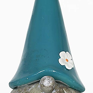 Exhart Garden Sculpture, Meditating Yoga Solar Garden Gnome Statue, LED Flower Hat, Outdoor Garden Decoration, 7 x 11.5 Inch, Teal