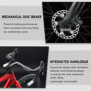 KABON Carbon Gravel Road Bike, T800 Carbon Fiber Frame 700C Road Bike with 18 Speeds Drivetrain, Integrated Carbon Handlebar, Disc Brakes Racing Bicycle for Men/Women