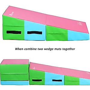 M HI-Mat Gymnastics Mat Cheese Wedge Mat Home Gymnastics Mat, Multi-size Skill Shape Rolling mat Home Sports Cheese Mat (pink&blue&green)