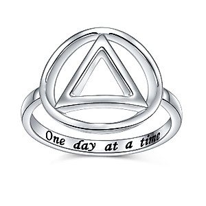 DAOCHONG Sobriety Rings for Women Sterling Silver AA Alcoholics Anonymous Ring Open Circle Karma Ring for Women Size 8