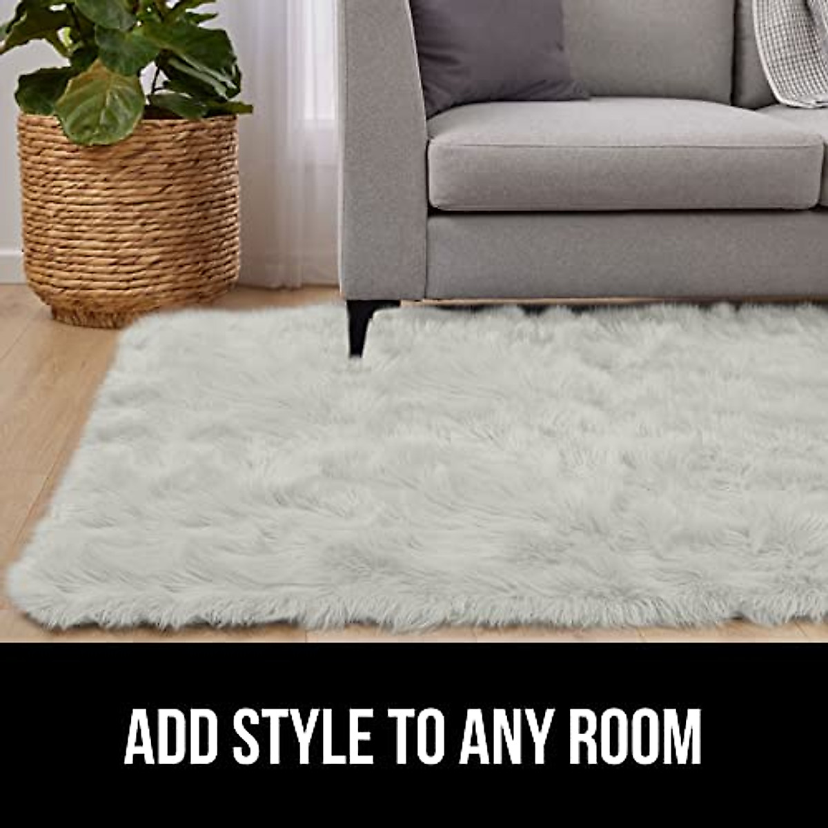 Gorilla Grip Fluffy Faux Fur Rug, Machine Washable Soft Furry Area Rugs, Rubber Backing, Plush Floor Carpets for Baby Nursery, Bedroom, Living Room Shag Carpet, Luxury Home Decor, 3x5, Ivory