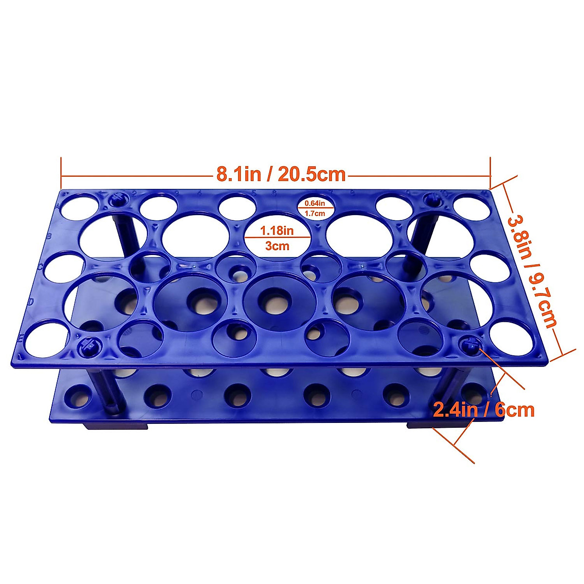 Test Tube Rack, Centrifuge Tube Holder (2 Pack - Blue and Orange) for 10ml, 15ml, 50ml, Detachable Plastic Stand, 28 Well