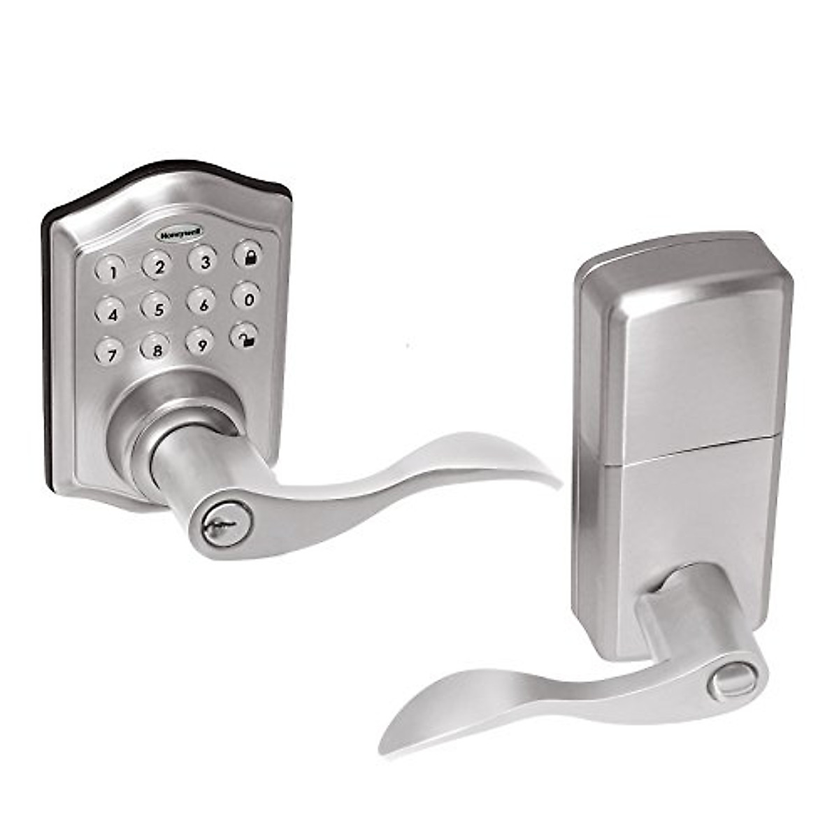 Honeywell Safes & Door Locks - Keyless Entry Lever Door Lock Handle with Electronic Keypad - Easy to Install for Front Door Lock with Code - 50 User Pin Codes - Satin Nickel, 6.5 x 8.8 x 9 in, 8734301