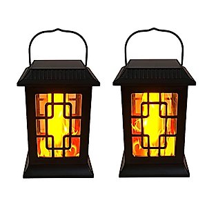 Solar Lanterns Outdoor Waterproof Hanging Solar Light Decorative LED Flickering Flame Solar Lights Solar Lanterns Outdoor for Garden Patio Yard Pathway 2 Pack