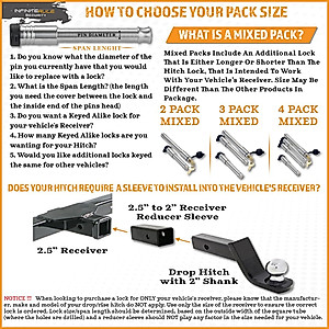 InfiniteRule Security 61775 | 4 Pack Mixed 2.5, Keyed Alike, Hitch Locks for B&W 2.0" & 2.5" Tow & Stow 10K LB & 18K LB - Includes Lock for 2.5" Receiver