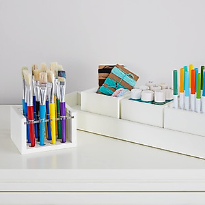 MARTHA STEWART Crafting Kids' Accessory Tray - Creamy White: Wooden Paintbrush Storage with 4 Compartments, Crayon Marker and Pencil Organizer for Desk