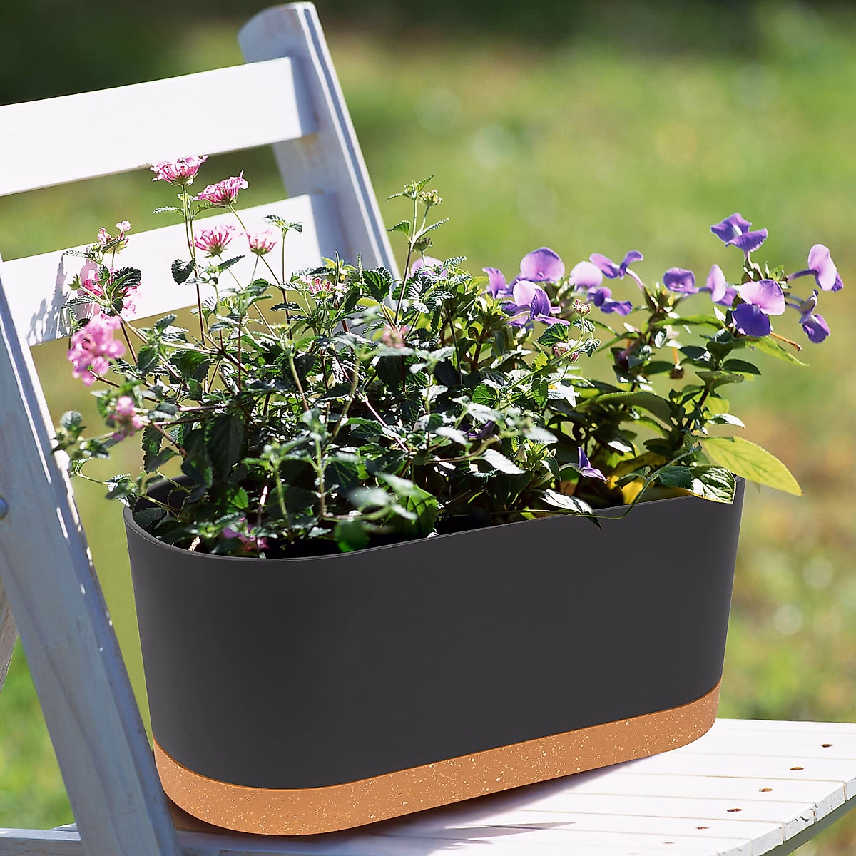 QCQHDU 2 Pack Window Planter Box 16” x 7", Self Watering Plant Pots for Indoor Plants Home Garden Flower Pot with Drainage Hole and Tray