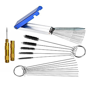 LImeiy Carburetor Carbon Dirt Jet Remove Cleaner, 13 Cleaning Wires Set + 10 Cleaning Needles + 5 Nylon Brushes + 1 Sharp Pick Tool Kit for Motorcycle ATV Moped Welder Carb Chainsaw Spray Guns Torch