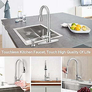Touchless Kitchen Sink Faucet with Pull Down Sprayer, Herogo Brushed Nickel Stainless Steel Smart Activated Kitchen Faucet with Soap Dispenser, Single Handle Motion Sensor Faucet for Farmhouse RV Sink