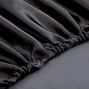 Homiest 4pcs Satin Sheets Set Luxury Silky Satin Bedding Set with Deep Pocket, 1 Fitted Sheet + 1 Flat Sheet + 2 Pillowcases (Queen Size, Black)