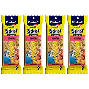 Vitakraft Crunch Sticks Parakeet Treat - Honey, Egg, and Apple- Pet Bird Treat Toy - Multi Variety Pack of 12 Sticks…