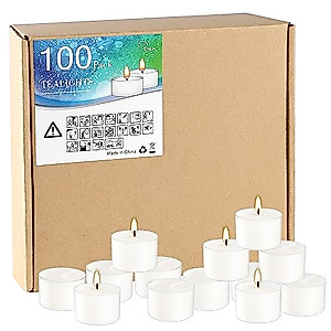 Tea Light Candles-Unscented White Smokeless Candles in Bulk -8 Hours Burn Time-for Weddings,Parties,Home,-100 Count