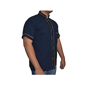 Mexican Guayabera Shirts for Men Multiple Colors Made in Mexico (Navy, L)