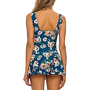 COSKAKA Women's One Piece Skirt Swimwear Ruched Retro Swimming Dress Tummy Control Bathing Suit