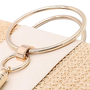 Bamboo Handbag Handmade Tote Bamboo Purse Straw Beach Bag for Women (White)