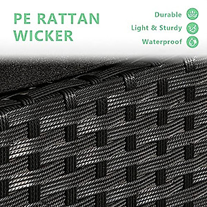Flamaker 4 Piece Patio Furniture Outdoor Rattan Conversation Bistro Set with Cushion Porch Furniture Metal Patio Table and Chairs for Poolside, Backyard, Balcony (Black)