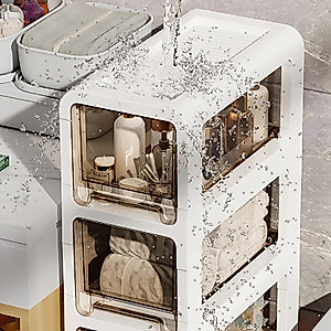 Bathroom Floor Cabinet 3-Tiers Narrow Slim Tall Movable Towel Organizer Freestanding Rolling Unit with Clear Drawers Toilet Paper Holder, Storage Cabinet with Drawers for Small Space (3-Tiers)