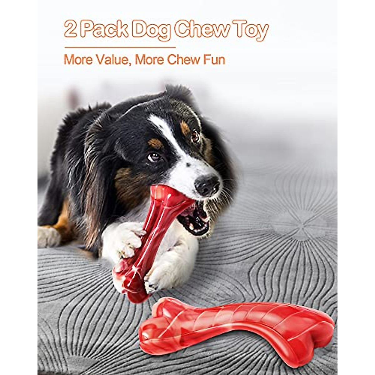 GEE BON 2 Pack Indestructible Dog Toys for Aggressive Chewers - Tough Dog Chew Toys for Aggressive Chewers Large Breed, Nylon Durable Dog Chew Bones with Bacon & Beef Flavor for Medium and Large Dogs