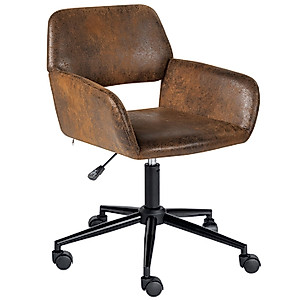 FurnitureR Office Chair, Upholstered Suede Mid Back Swivel Computer Desk Chair with Rolling Wheels, Adjustable Task Chair for Home, Bedroom, Make-up, Studying, Small Spaces - Brown