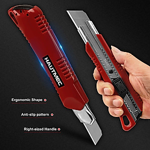 HAUTMEC 2PCS 25mm Extra Heavy-Duty SK4 Utility Knife, 3pcs blade Snap-off Retractable Box Cutter, Auto-lock Mechanism, Blade Storage Design HT0080-2PC