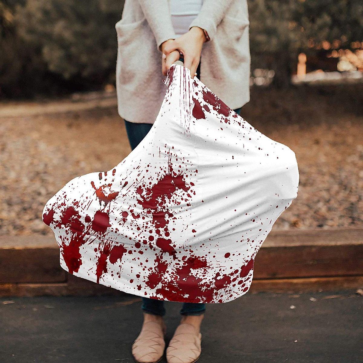Baby Nursing Cover Carseat Canopy Spooky Bloody Halloween Cruel Handprint Breathable Privacy Breastfeeding Scarf Horror Red White Multi Use Car Seat Covers for Boys or Girls