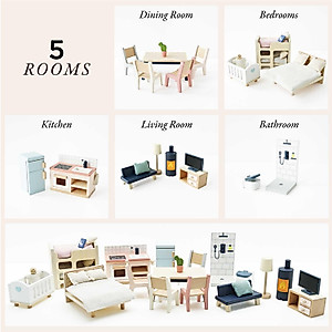 Le Toy Van - Wooden Dolls House Full Starter Furniture & Accessories Play Set for Dolls Houses | Girls or Boys Dolls House Furniture Sets - Suitable for Ages 3+