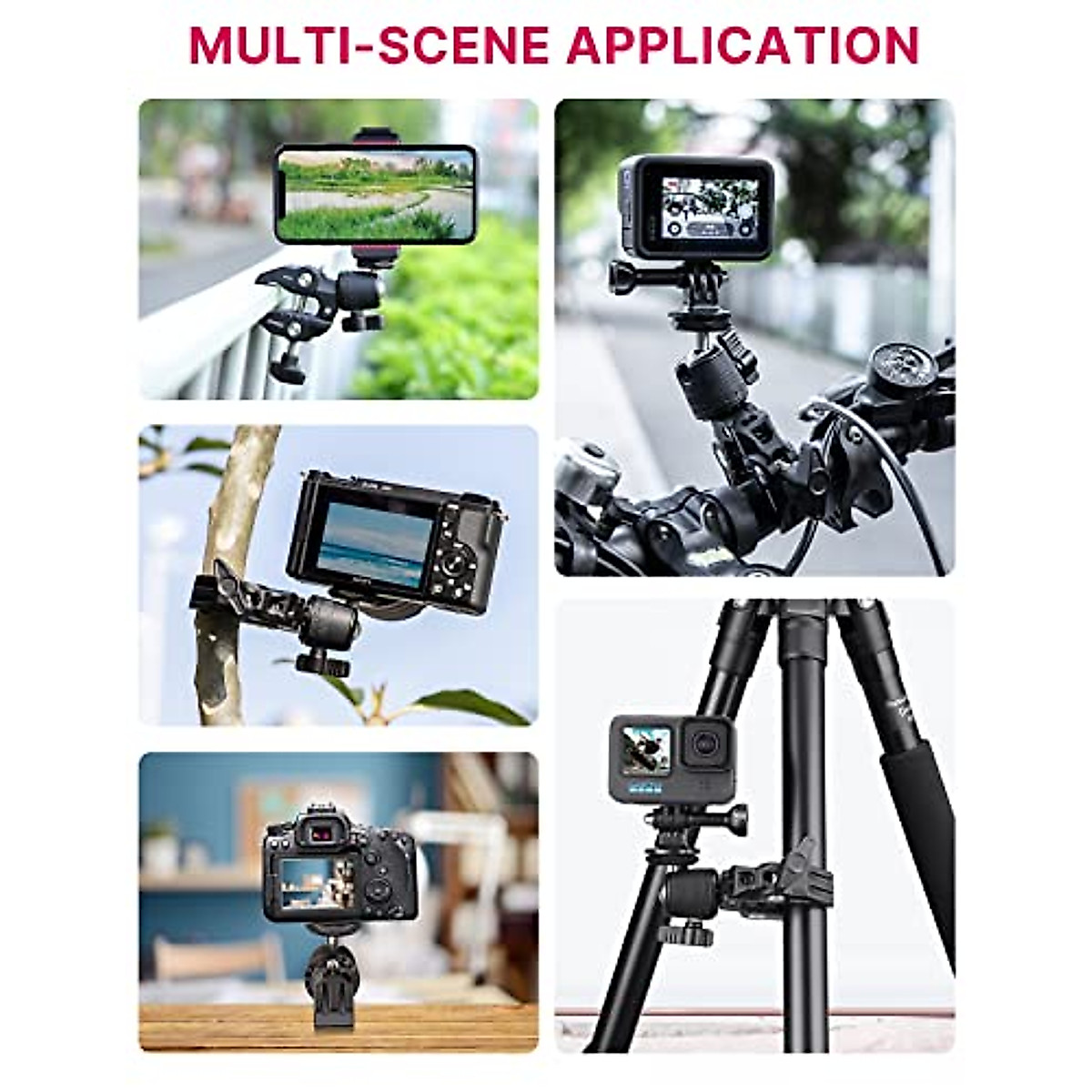 Camera Clamp Mount Accessories for Gopro - ULANZI R099 Super Clamp Ball Head Mount 1.5kg/3.3lb Loading Metal Bike Motorcycle Handlebar Attachments for DSLR Gopro Hero 5/6/7/8/9/10/11 Black/Insta 360